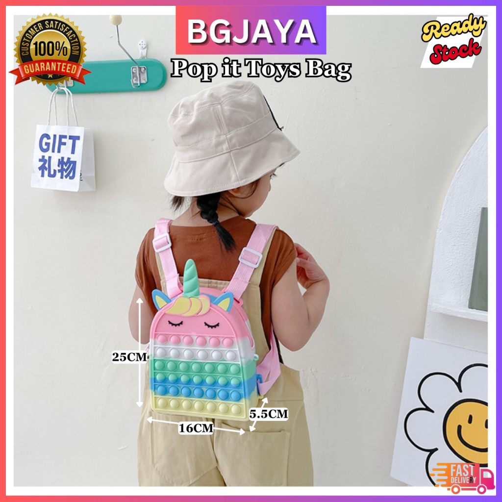 Pop It Bag Fidget Bubble Stress Relief Toy Colourful Rainbow Backpack ...