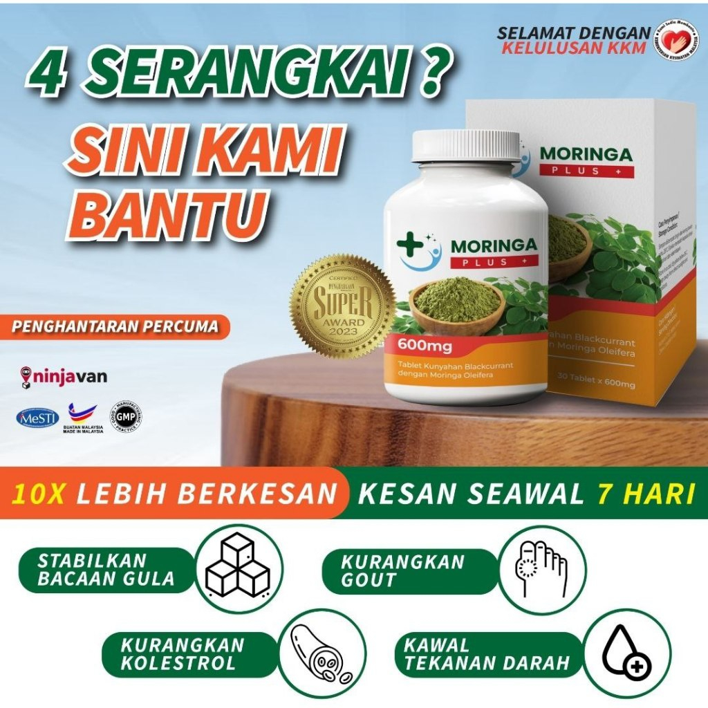 MORINGA PLUS + CAPSULE -PENAWAR KENCING MANIS, KOLESTROL, DARAH TINGGI ...