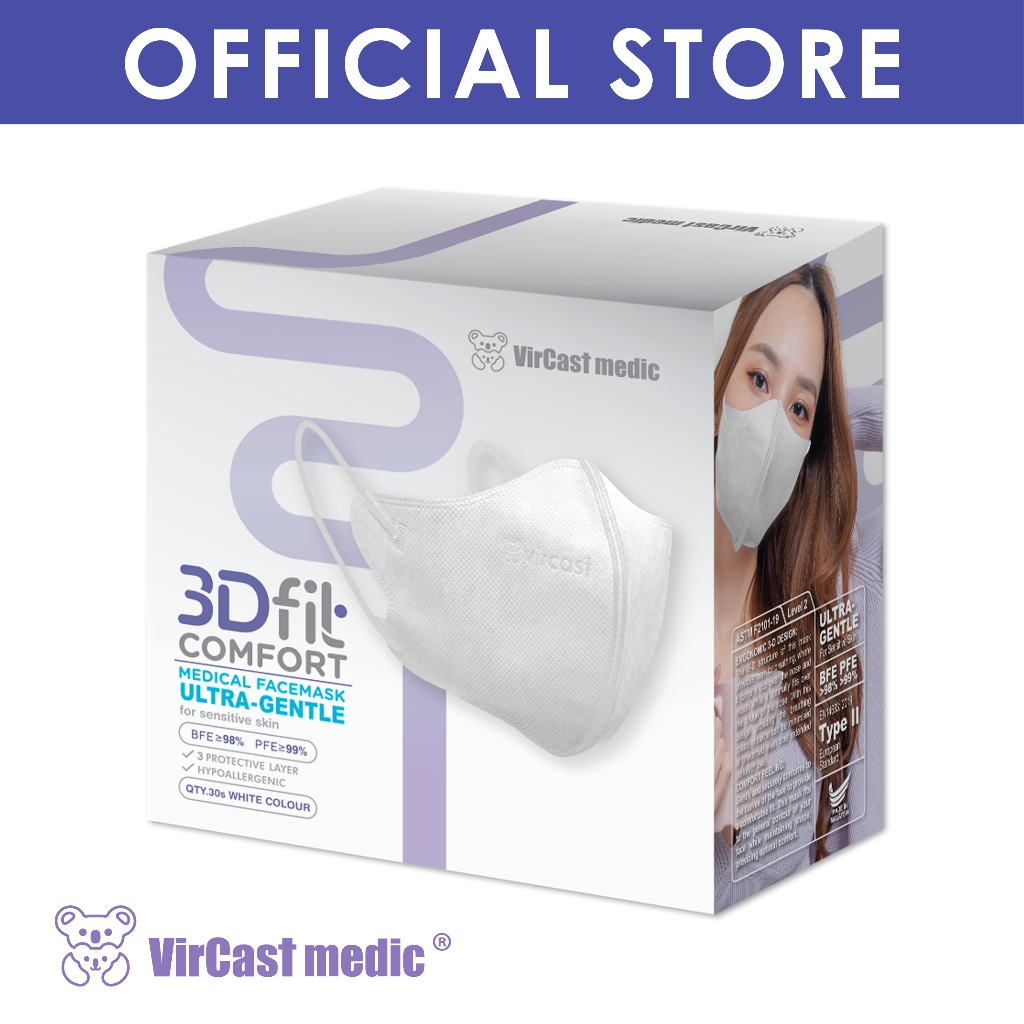 Vircast Medic 3D Mask - White (30 Pcs/Box) | Shopee Singapore