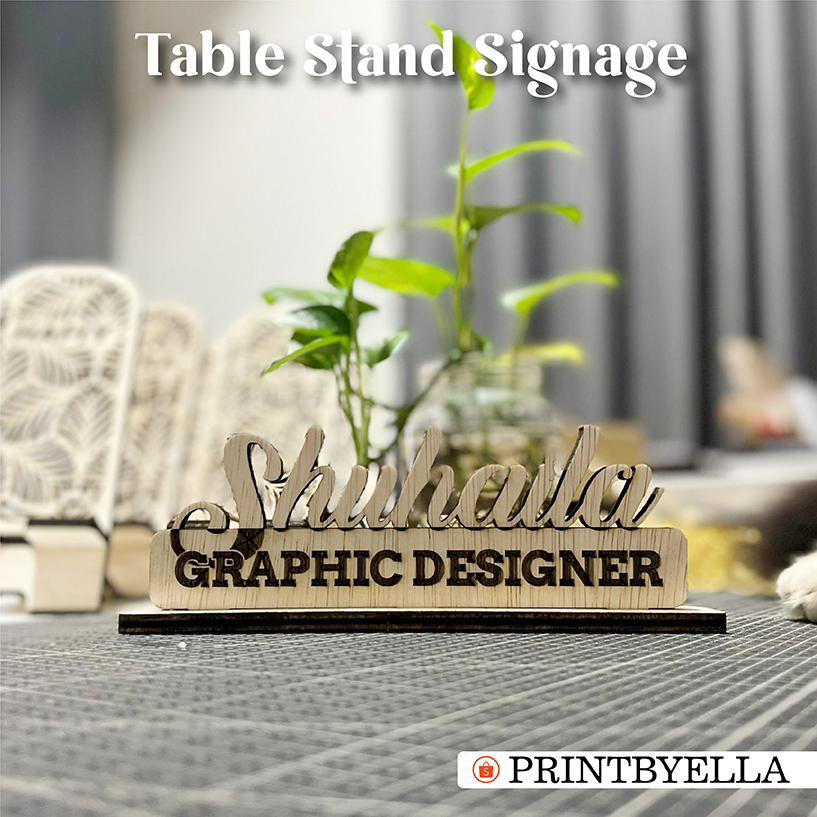 Signboard Ukiran Meja / Table Stand Signage / Papan Tanda Nama Ukir ...