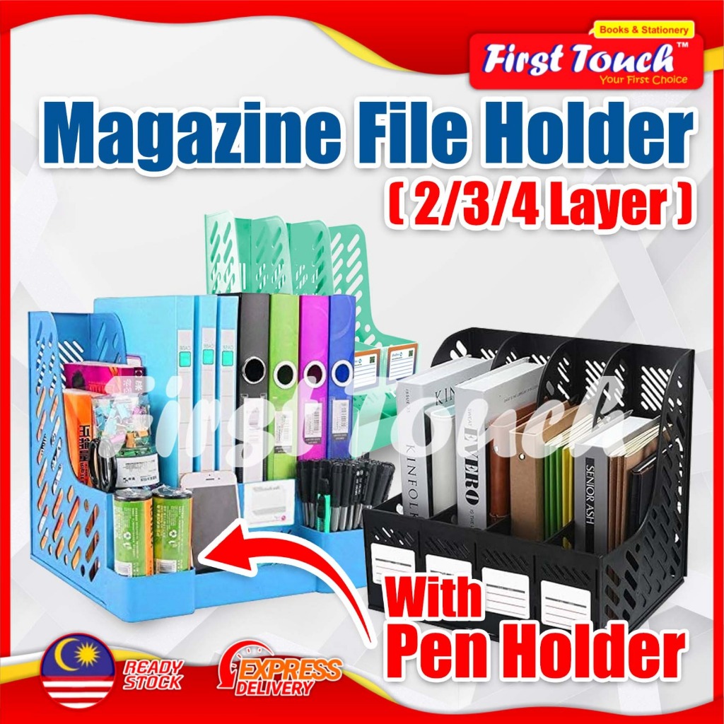 Magazine File Stand Holder 2/3/4 Layer Bookshelf With Pen Holder Home ...