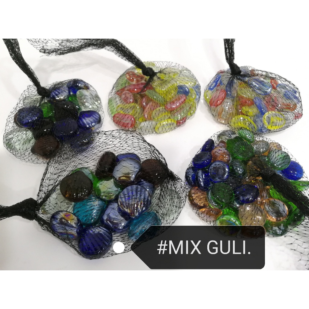 Flat Glass Marble 300gram Various Patterns Fish Guli Aquarium Akuarium ...