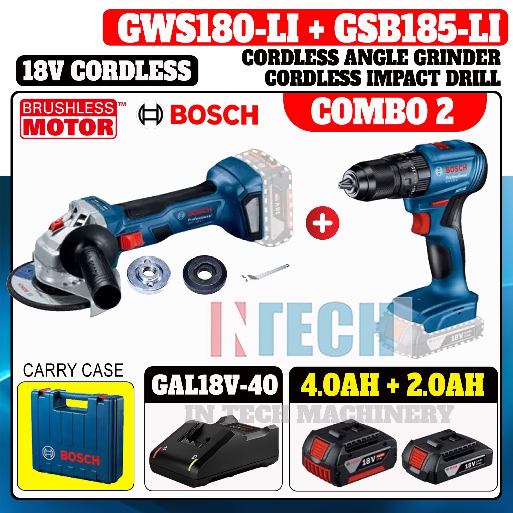BOSCH COMBO GSB185-LI + GWS180-LI 18V CORDLESS IMPACT DRILL & CORDLESS ...