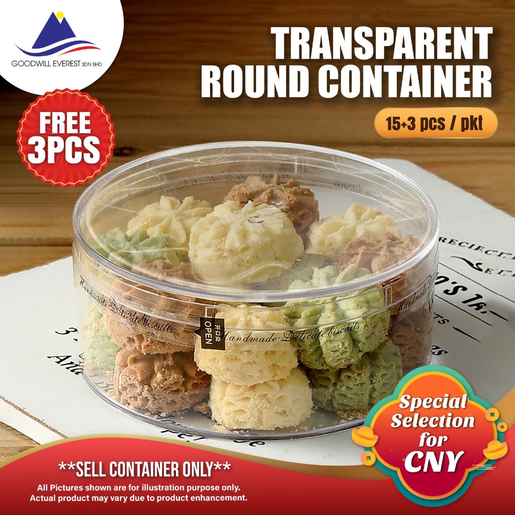 (SET of 15 + 3) - Round Plastic Transparent Container (189) Cookies ...