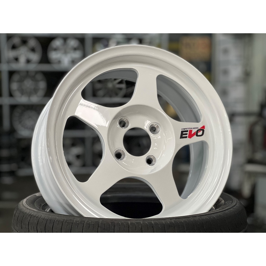 New 15x7J AOW Evo Regamaster Flow Formed Rim (set of 4) Gloss White 4x100 for Axia Myvi Bezza ...