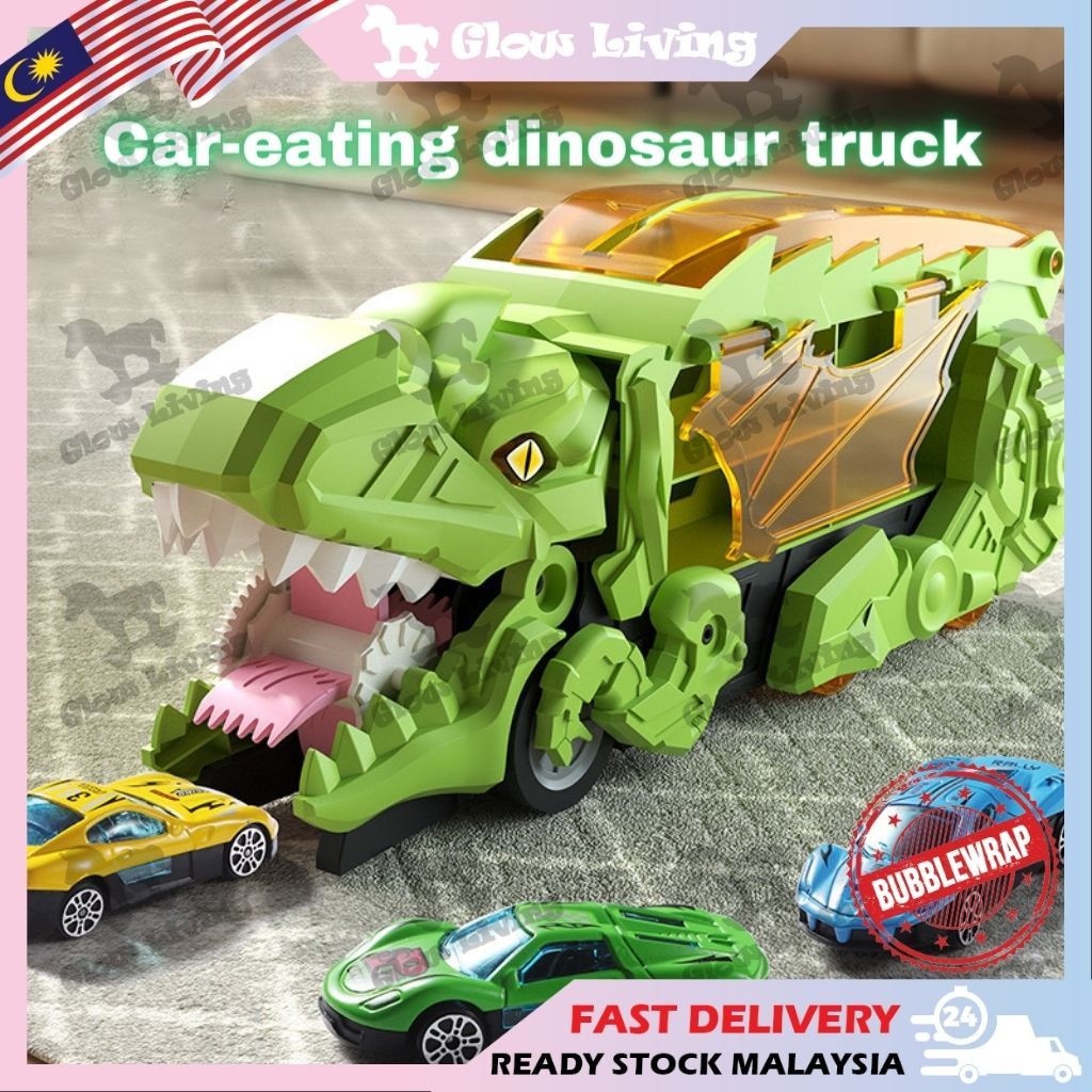 Children's Car Eating Dinosaur Truck Car Ejection Slide Transport Track ...