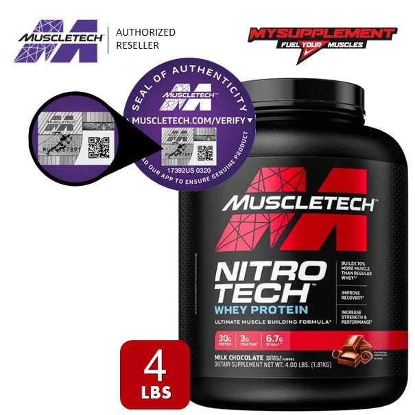 Muscletech - Nitrotech Whey Protein 4lbs / Nitro Tech Whey Muscle ...