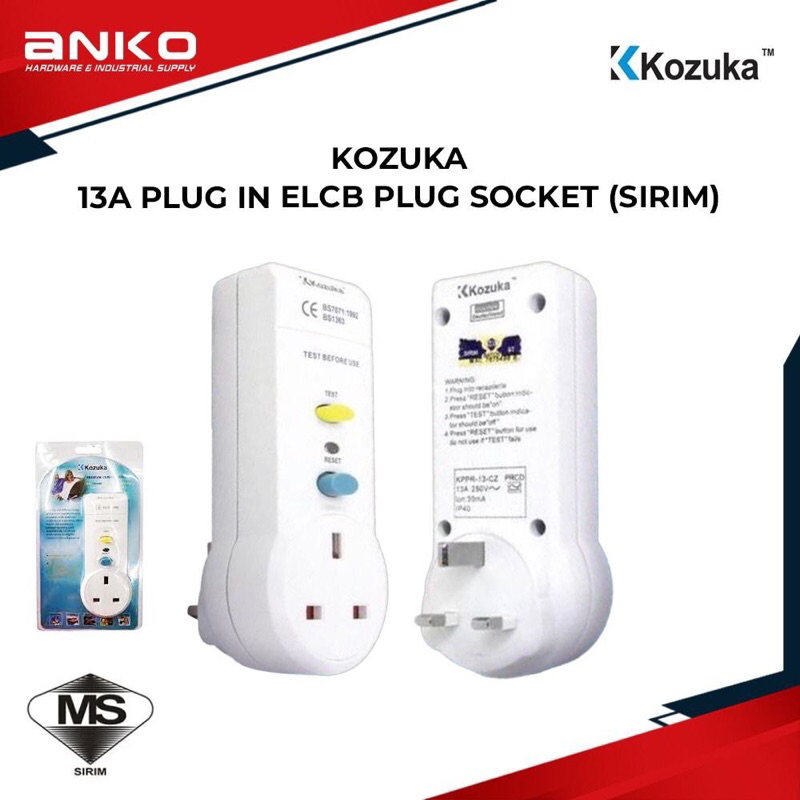 KOZUKA 13A PLUG IN ELCB PLUG SOCKET (SIRIM) | Shopee Singapore