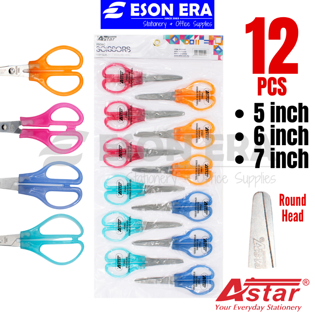 Astar Scissor 5"/6"/7" 12pcs/pack Student Kids Safety Stainless Steel ...
