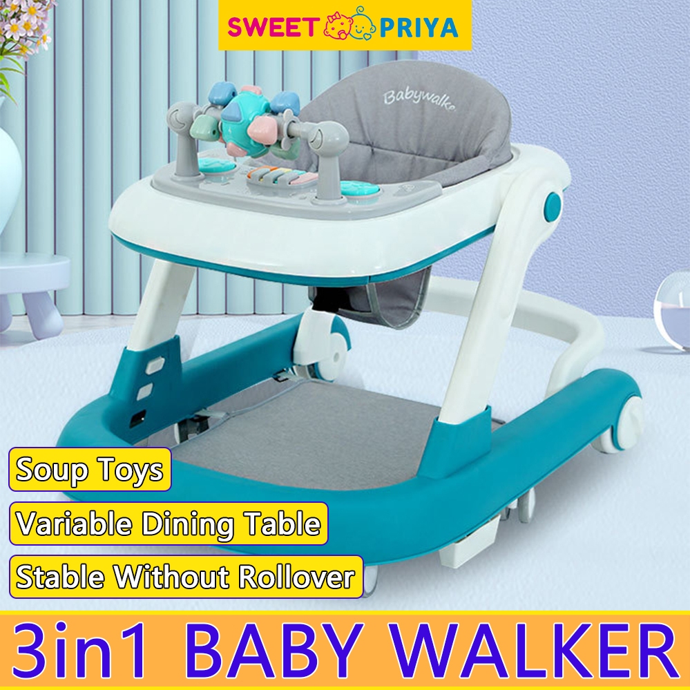 ANNS 3 in 1 Baby Walker Music & Toy Anti-Rollover Push Walker Early ...