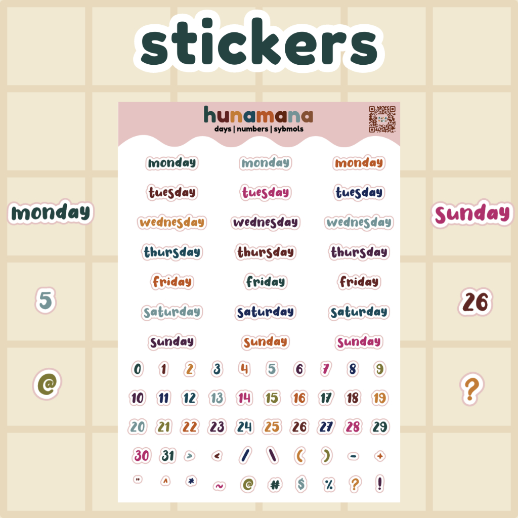 planner sticker planner sheet - days, numbers and symbols sticker ...