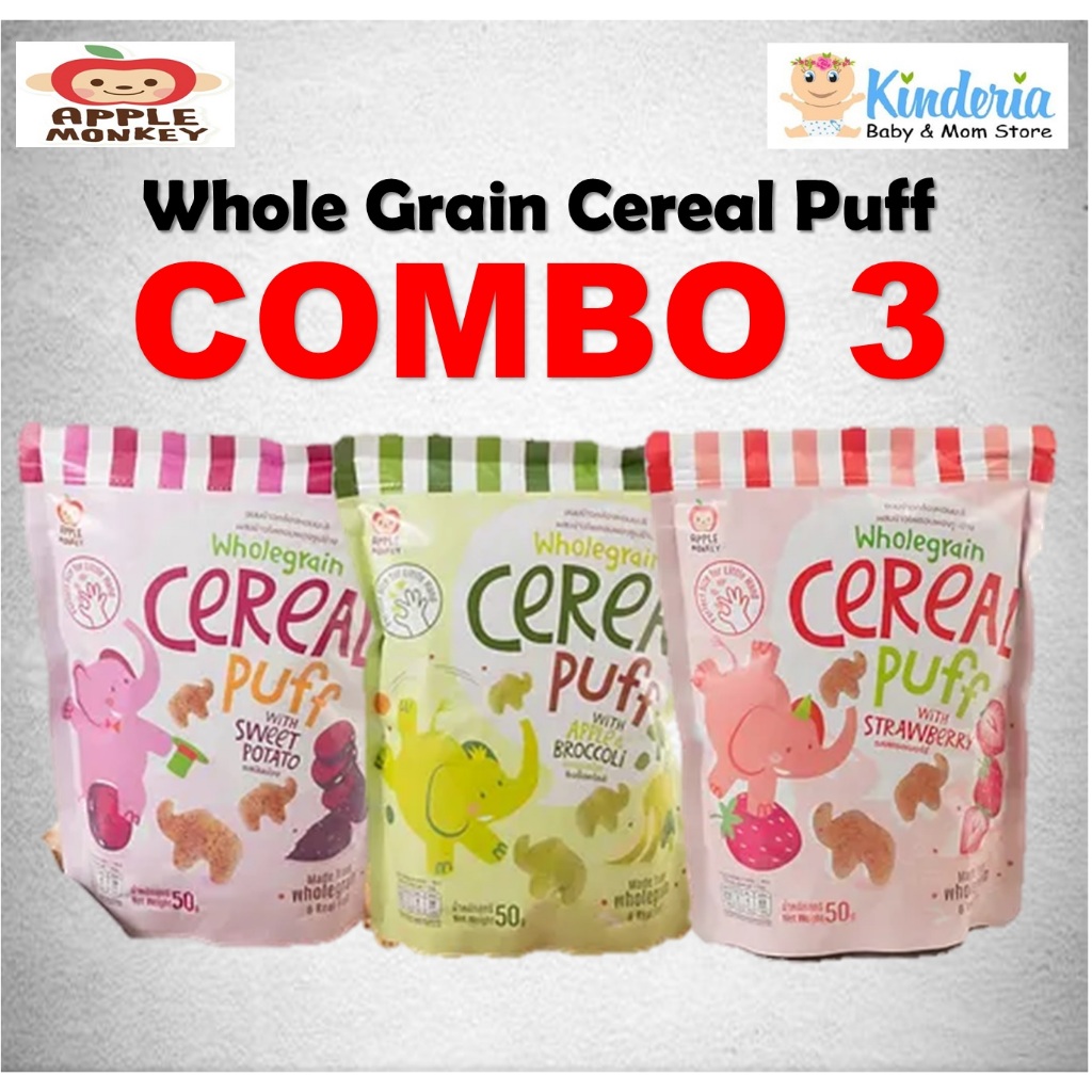 COMBO 3 Apple Monkey Wholegrain Cereal Puff 50g | Shopee Singapore