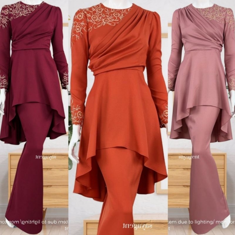 Baju kurung drape moden Sulam Nelly Baju raya viral 2024 baju nikah ...