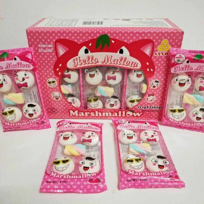 24 Pcs Sanwa Hello Mallow Strawberry Marshmallow HALAL | Shopee Singapore
