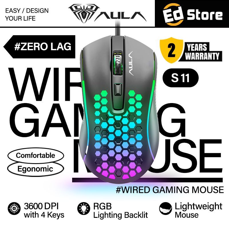 AULA S11 Wired Optical Gaming Mouse with 4 keys up to 3600DPI 125Hz 1 ...