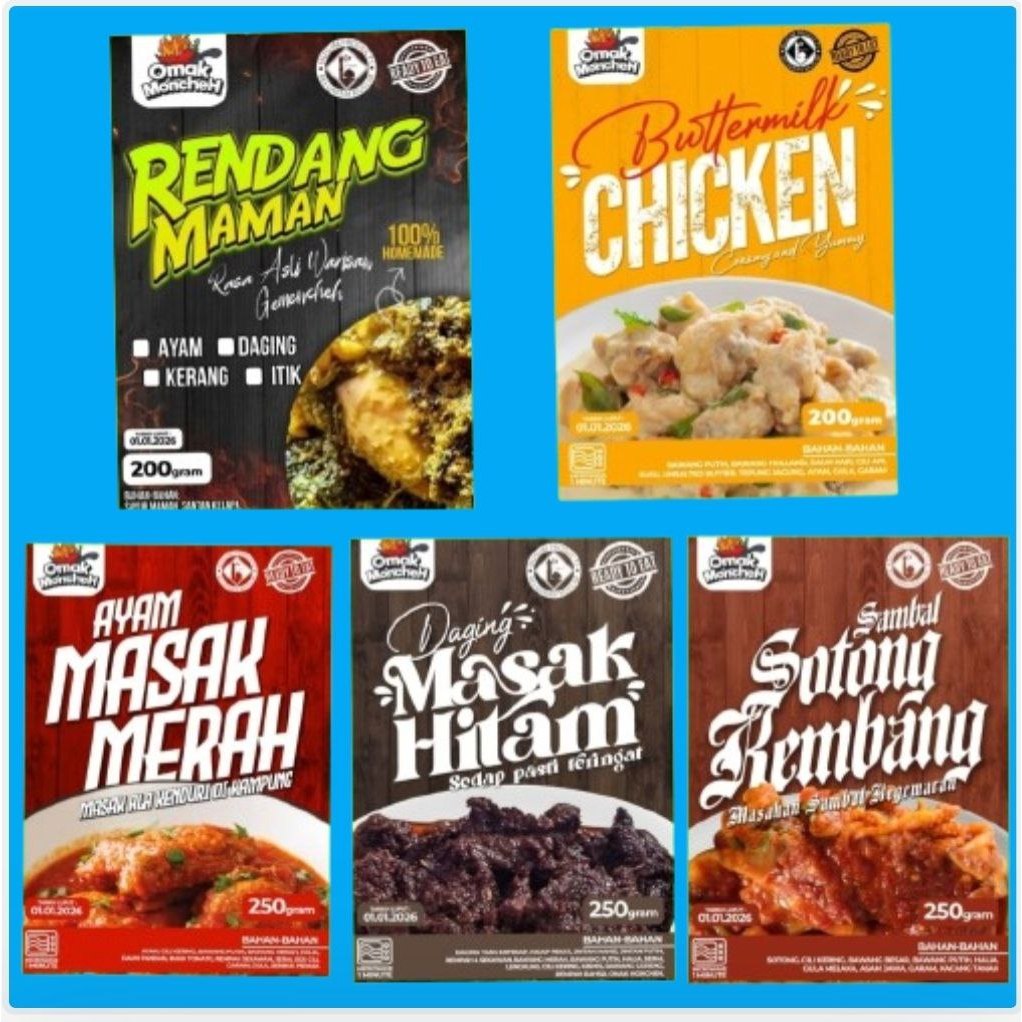 Hitam Merah Assorted Side Dishes Omak Moncheh Maman Lace Sotong Sambal Black Cooking Meat