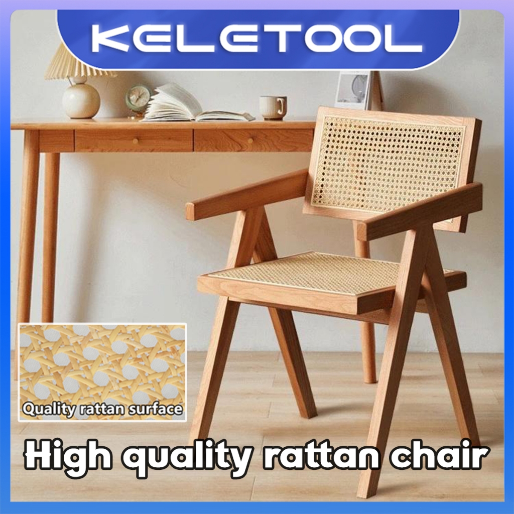Rattan Dining Chair Ratten Timber Armchair With Backrest Solid Wood ...