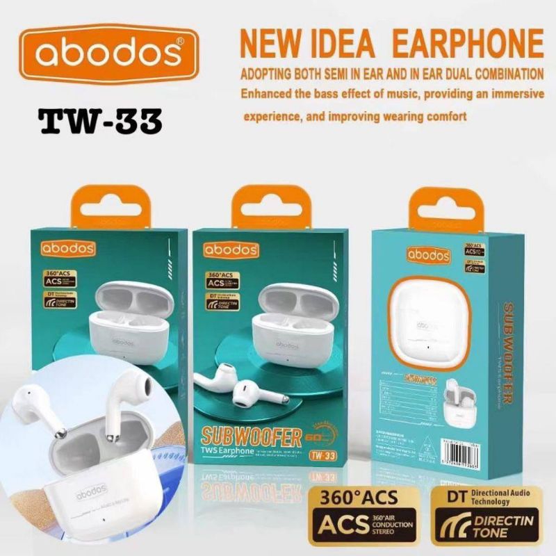 ABODOS TW-33 SUBWOOFER TWS EARBUDS ACS AIR CONDUCTION STEREO | Shopee ...
