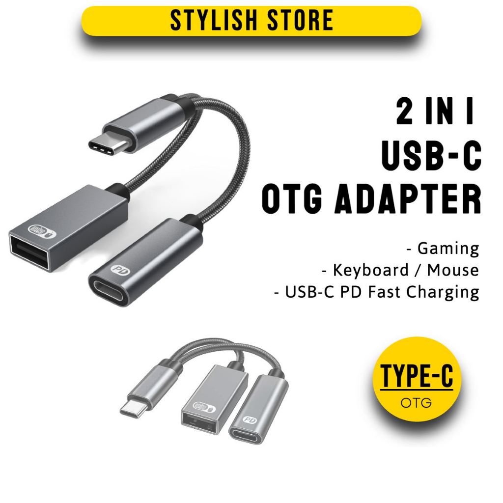 USB Type C OTG Adapter 2 IN 1 Splitter PD 60W Fast Charging USB A Female Port Gaming Use ...