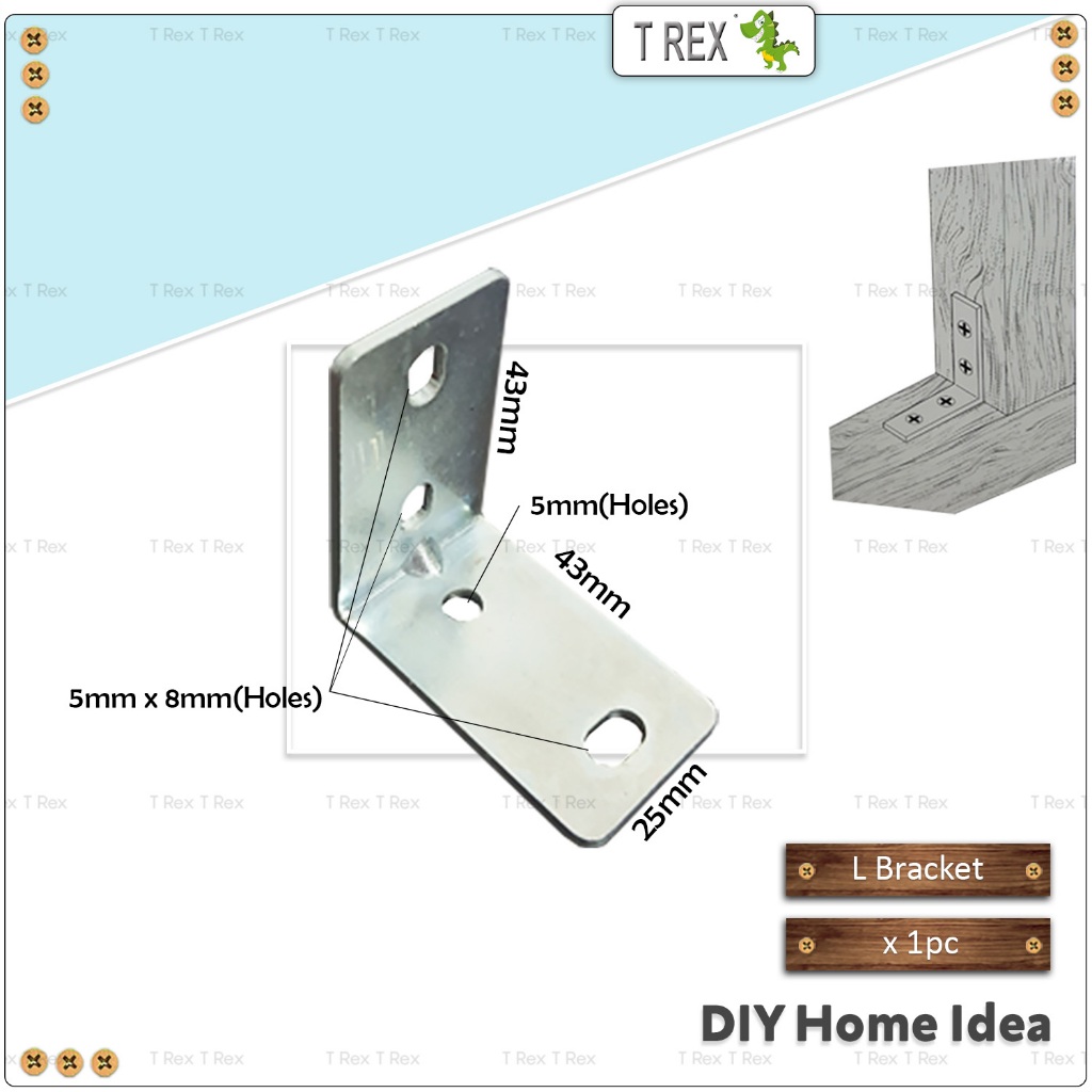 T Rex DIY Furniture Steel L Angle Bracket Home Hardware / Corner Joint ...