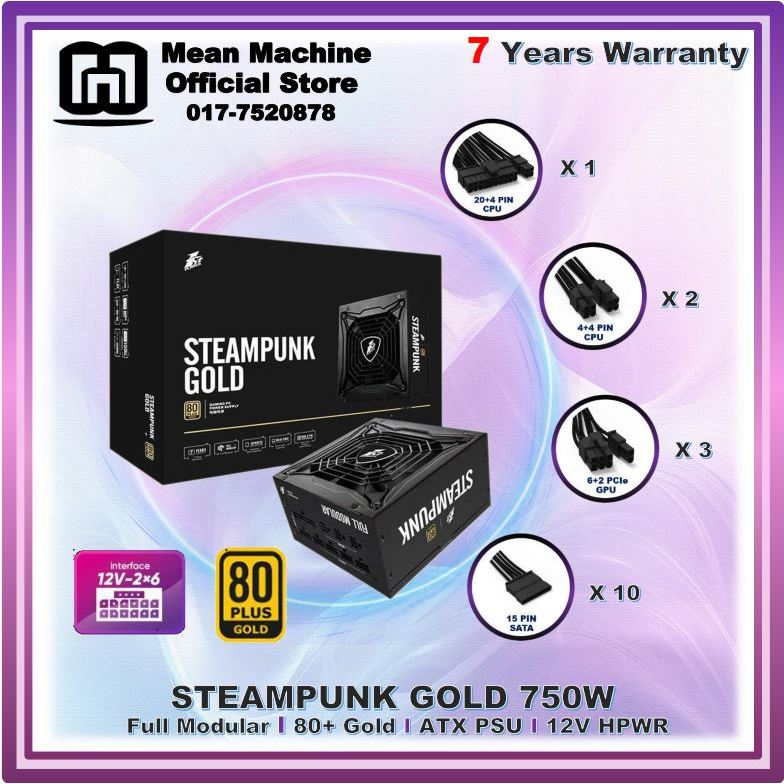 1ST PLAYER Steampunk 750W 80+ Gold Full Modular PSU PC PCIE 5.0 ATX 3.0 ...