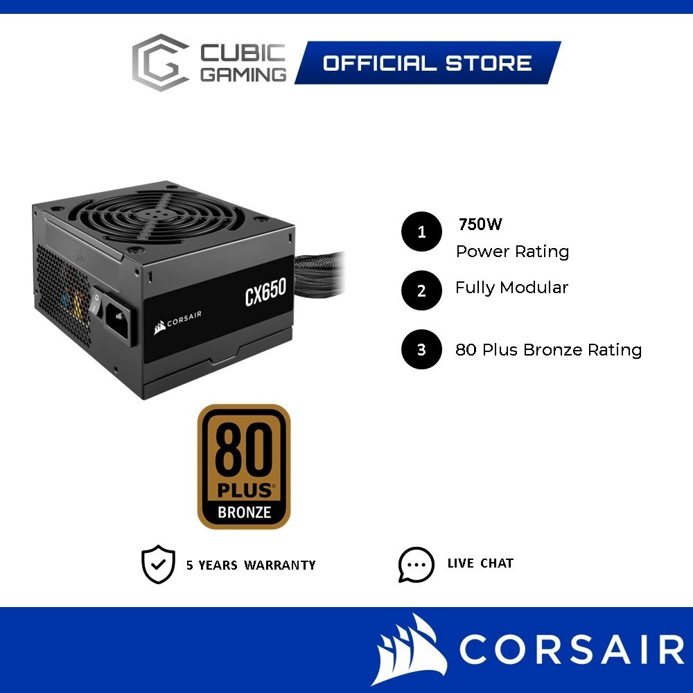 Corsair CX SeriesTM CX750 / CX650 80 PLUS Bronze ATX Power Supply Unit ...