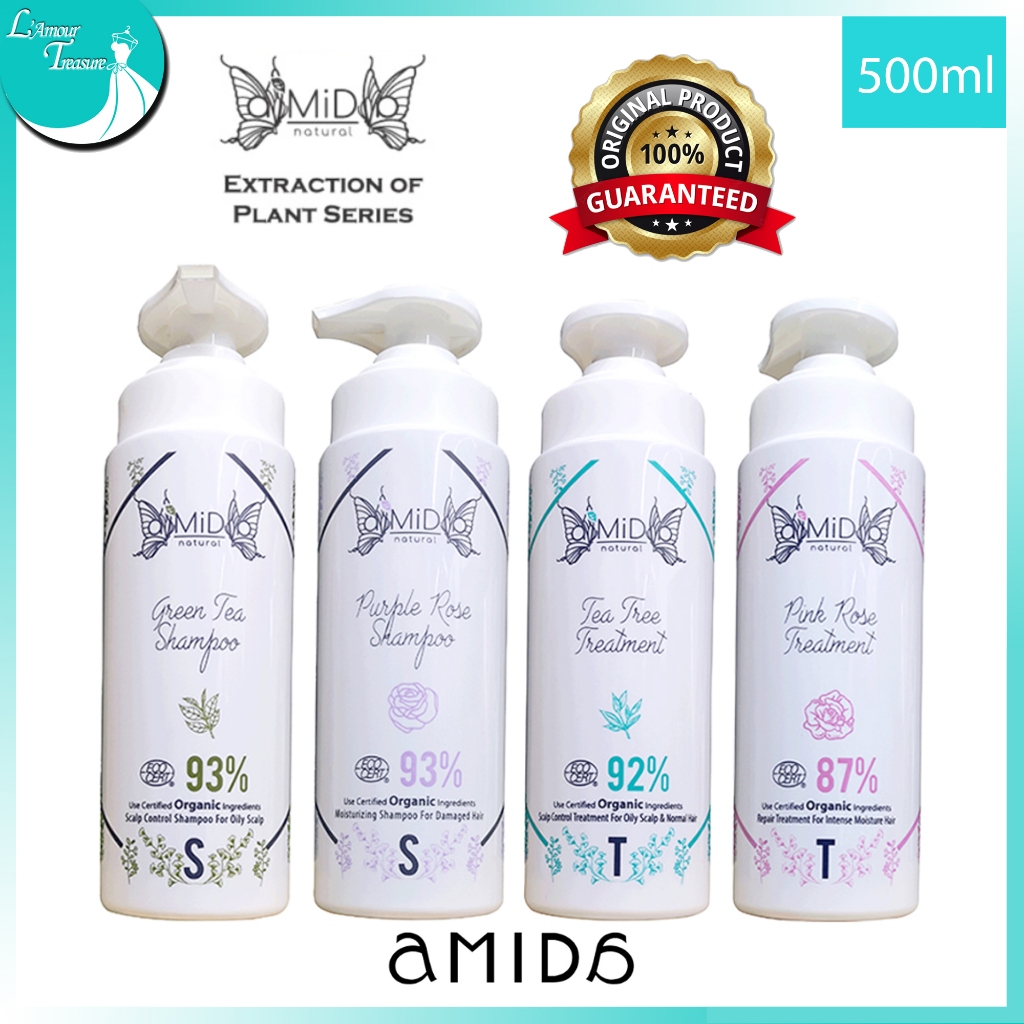 Taiwan AMIDA (Mid) Natural Shampoo 500ml (Green Tea/ Pink Rose/ Purple ...