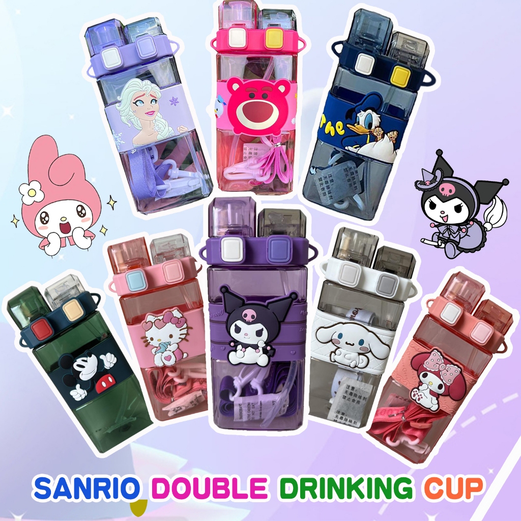 Sanrio 520ml Kawaii Melody Kuromi Cartoon Tritan Straw Cup with Strap Water Bottle Transparent ...