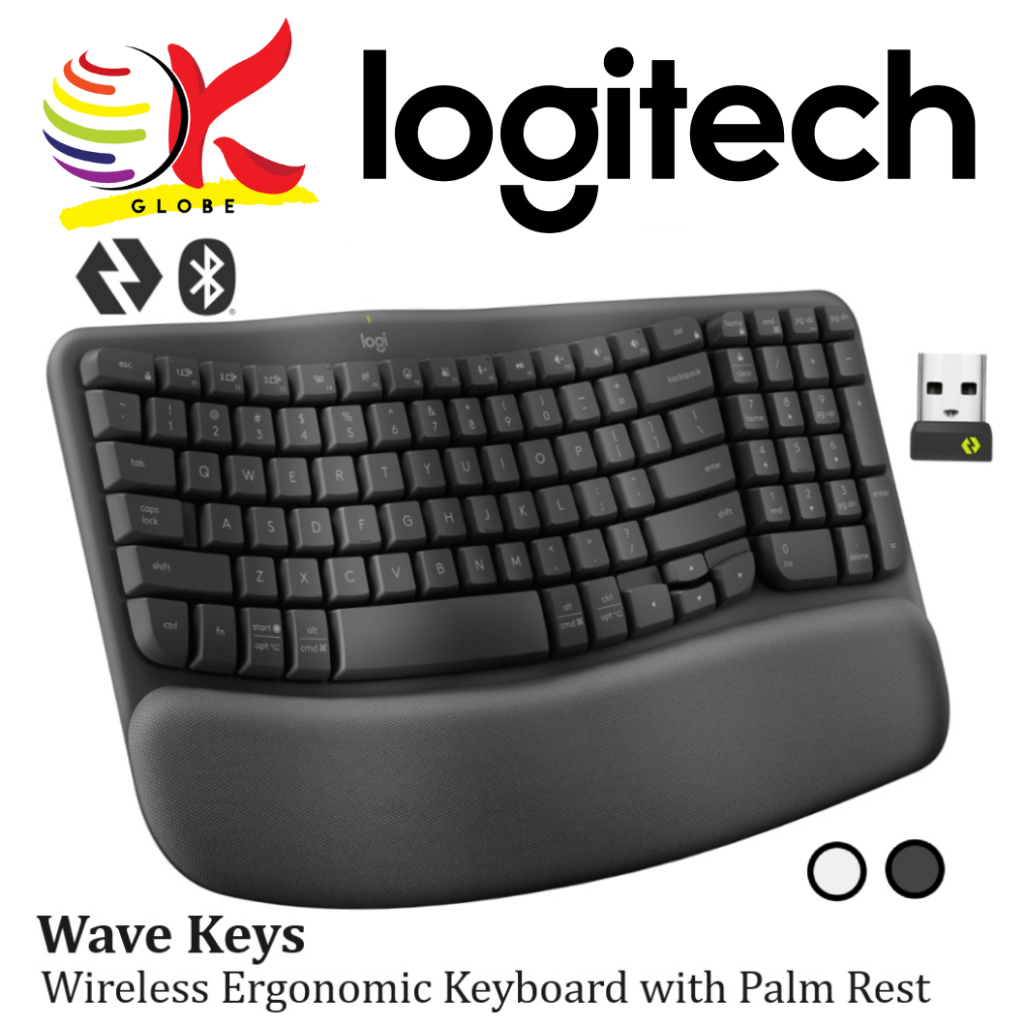 LOGITECH WAVE KEYS WIRELESS BLUETOOTH ERGONOMIC KEYBOARD WITH PALM REST ...