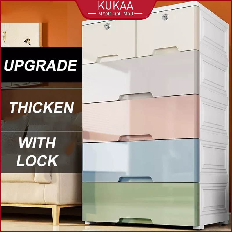 5 Tier Plastic Almari Drawer Baju With Lock Drawer Storage Cabinet ...