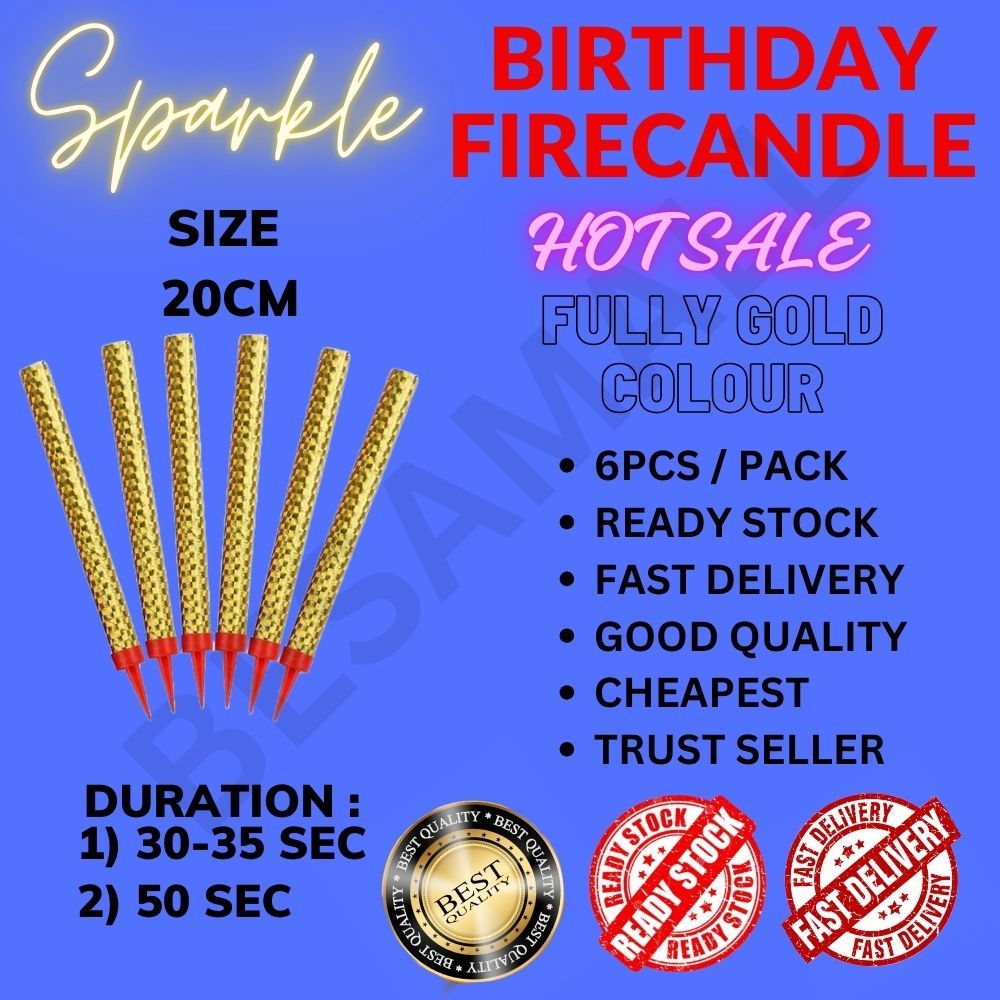TOP QUALITY 20CM(30/50Sec) GOLD Spark fire Birthday Candle Cake topper ...