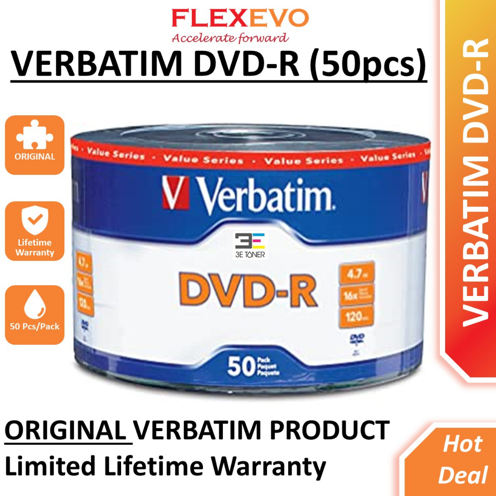 VERBATIM DVD DVDR DVD-R Recordable 4.7GB 16X 120MIN ( 50PCS ) | Shopee Singapore