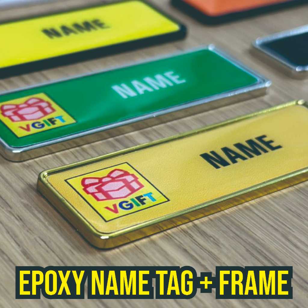 Crystal Epoxy Resin Name Tag + Frame With Pin / Magnet For School ...