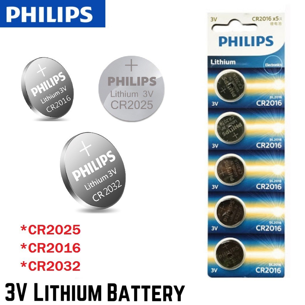 PHILIPS CR2016 CR2025 CR2032 Lithium Battery Cell 3V BATTERY CAR REMOTE WATCH | Shopee Singapore