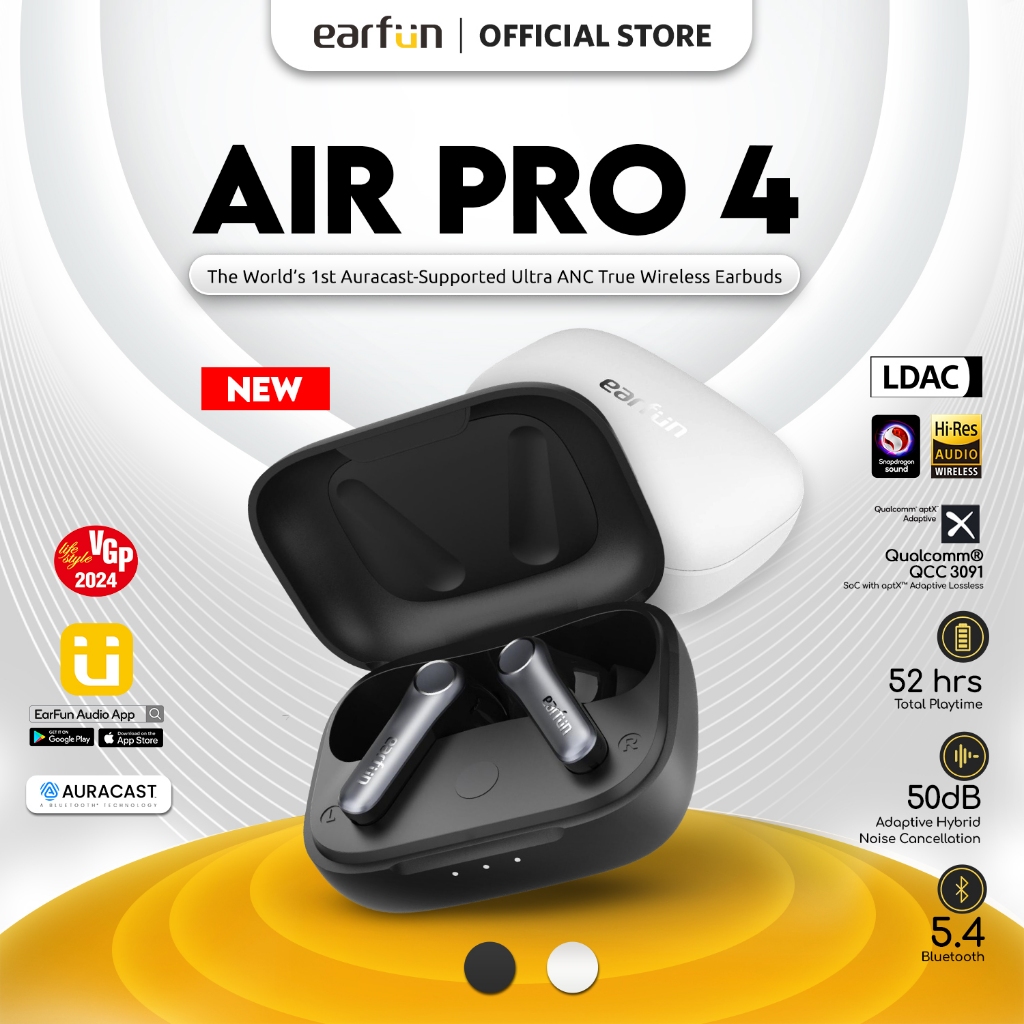 EarFun Air Pro 4 Adaptive Noise Cancelling Bluetooth5.4 True Wireless ...