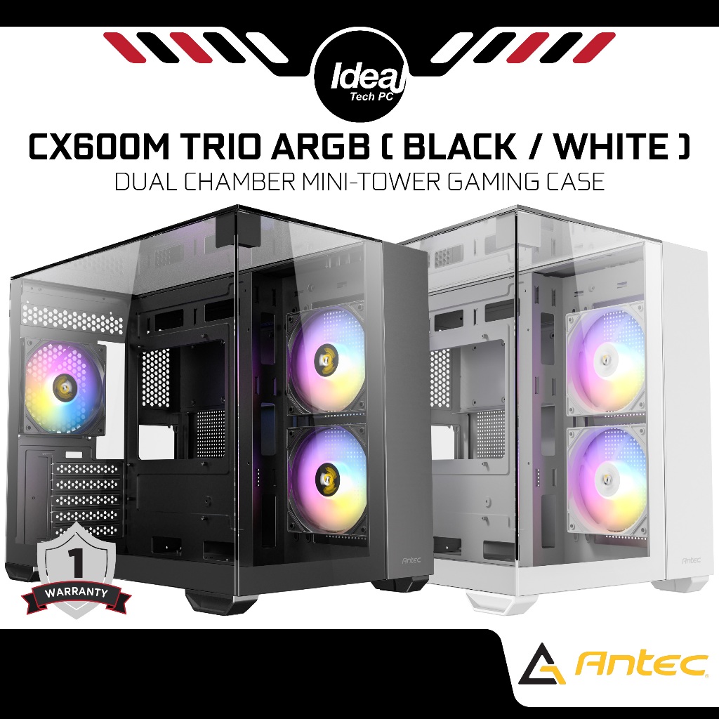 ANTEC CX600M TRIO ARGB | BLACK / WHITE | DUAL CHAMBER | PRE-INSTALLED 3 ...