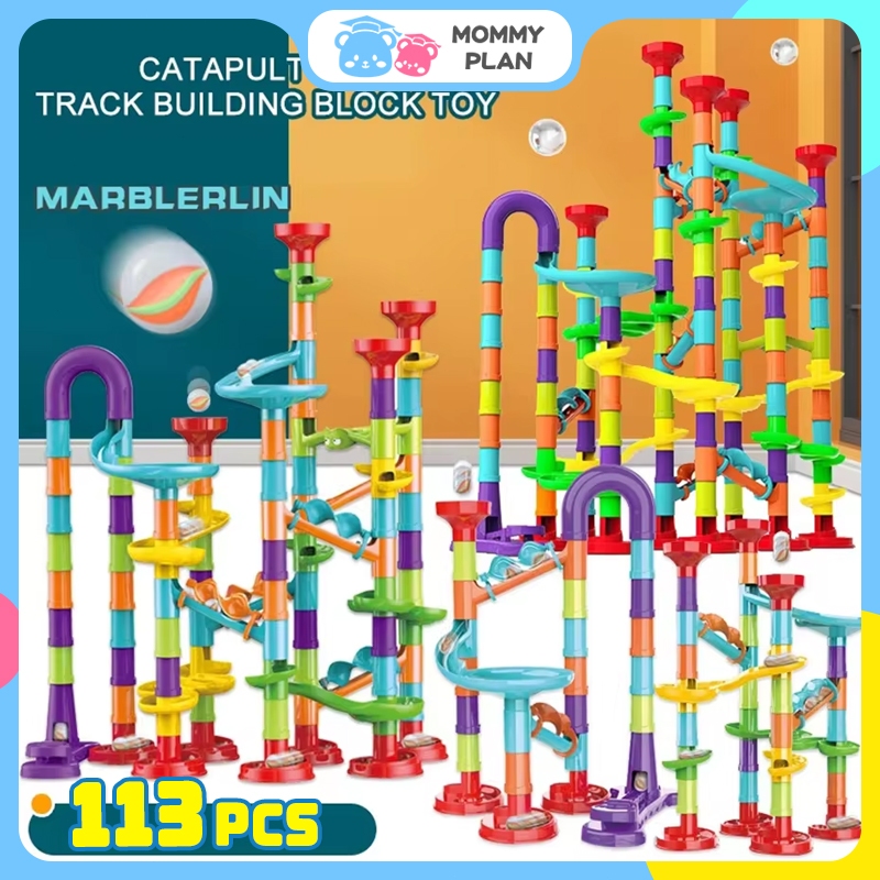 113Pcs Marble Run Maze Game Set DIY Construction Track Pipe Building ...