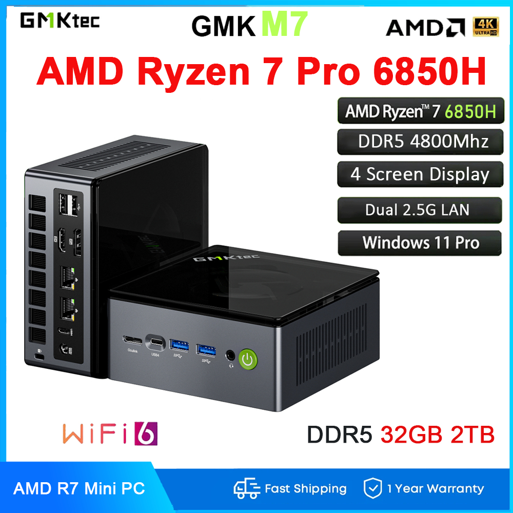 GMK M7 AMD Ryzen 7 Pro 6850H DDR5 32GB 1TB Windows11 Pro BT5.2 WiFi6 Dual 2.5G LAN Gaming ...