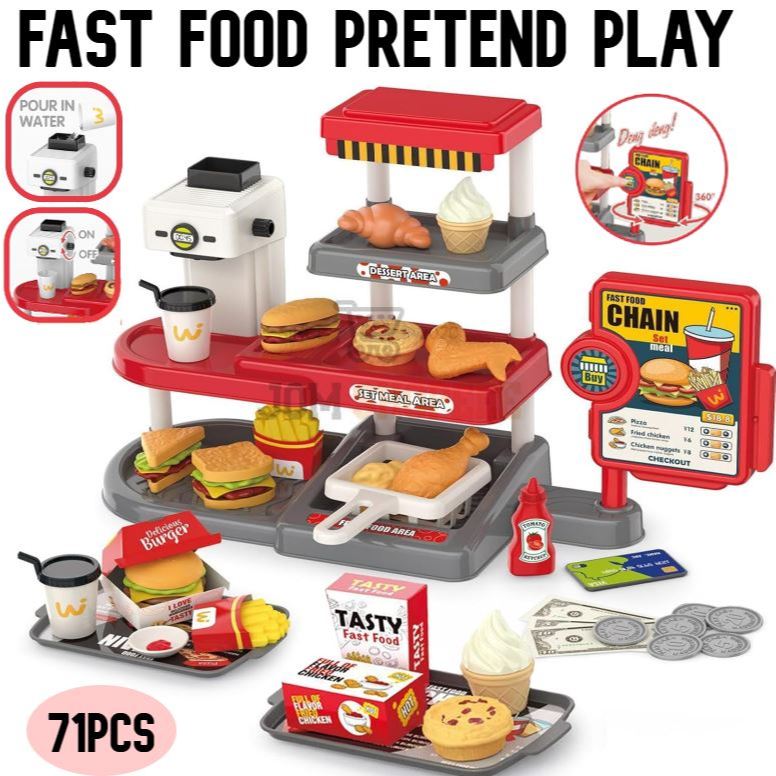 71pcs Kids Kitchen Pretend Play Fast Food Toys BBQ Grill food burger ...