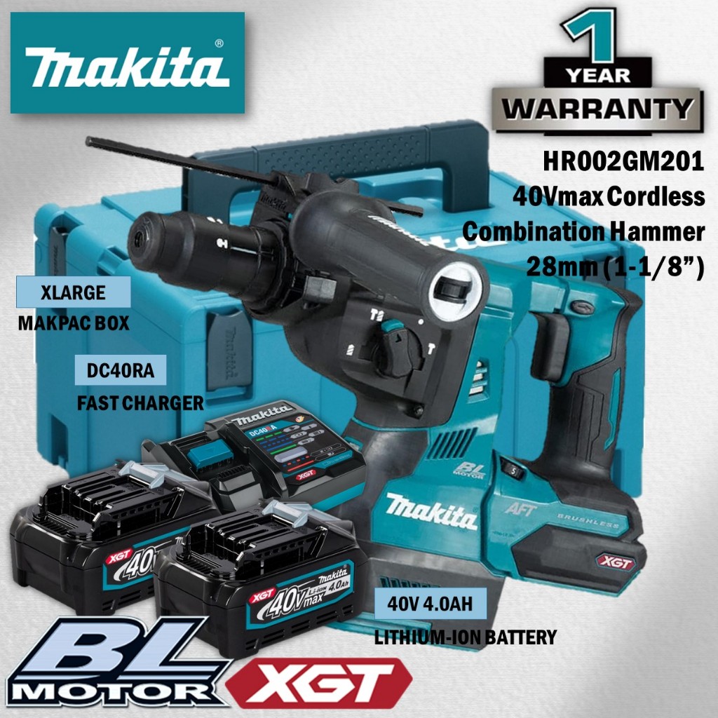 MAKITA HR002GZ / HR002GM201 40Vmax Cordless Combination Hammer 28MM (1-1/8") | Shopee Singapore