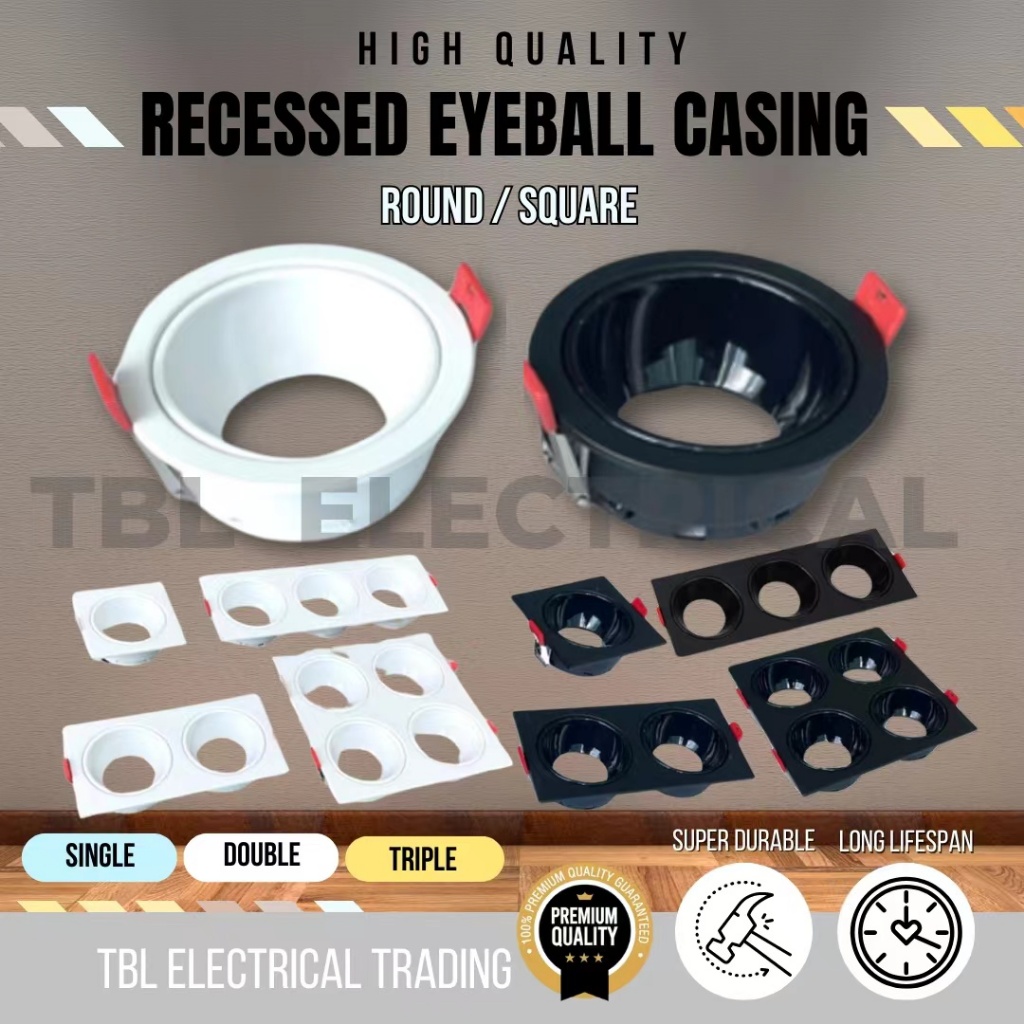 LED Recessed Eyeball Casing/Fitting Round Square GU10 Holder Black ...