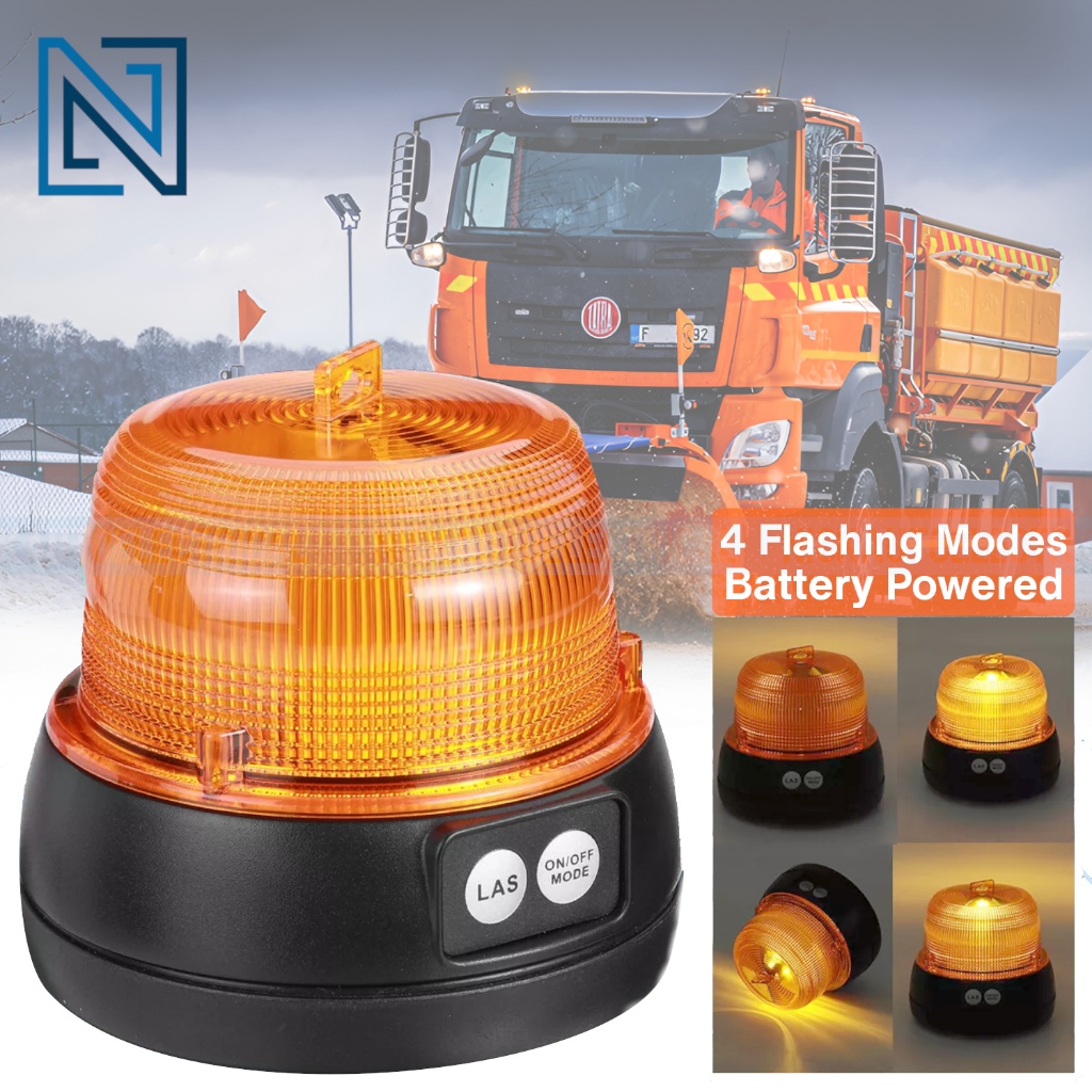 4 Modes 16 LED Battery Powered Beacon Light Amber Magnetic Strobe ...