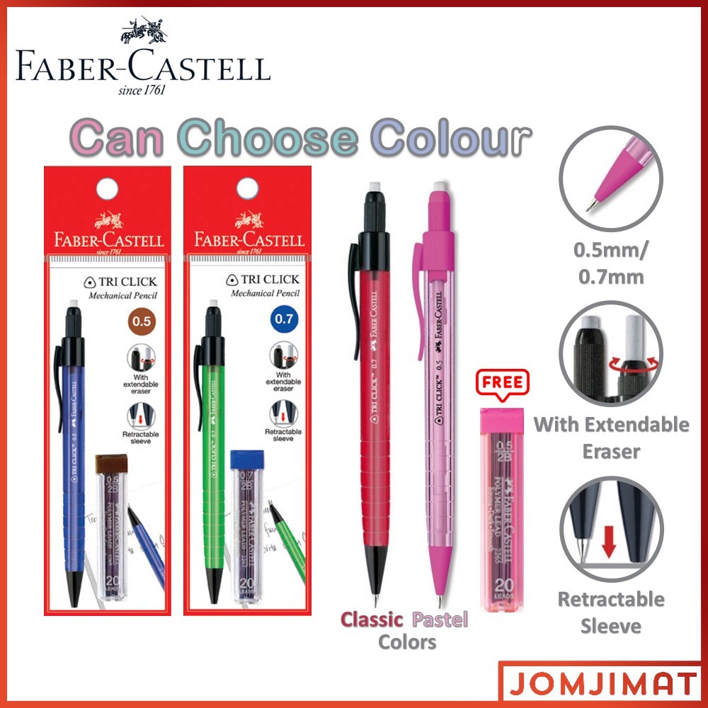 Faber Castell Tri Click Mechanical Pencil With 2B Polymer Leads 0.5mm/0 ...