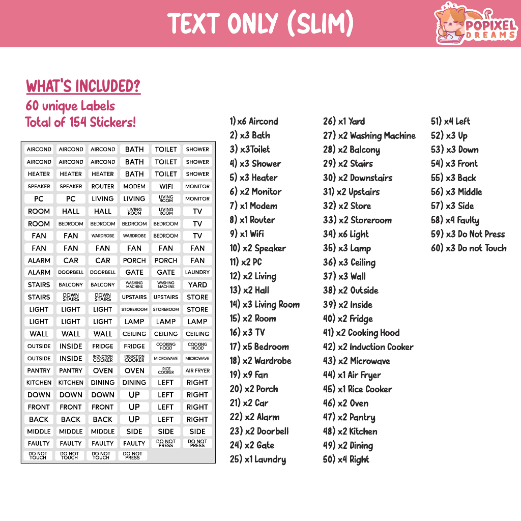 [90PCS/154PCS] Light Switch Label Transparent Sticker BUNDLE for ...