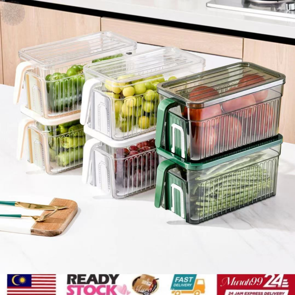 Fridge Storage Box Plastic Kitchen Organizer with Handle Frozen Food ...