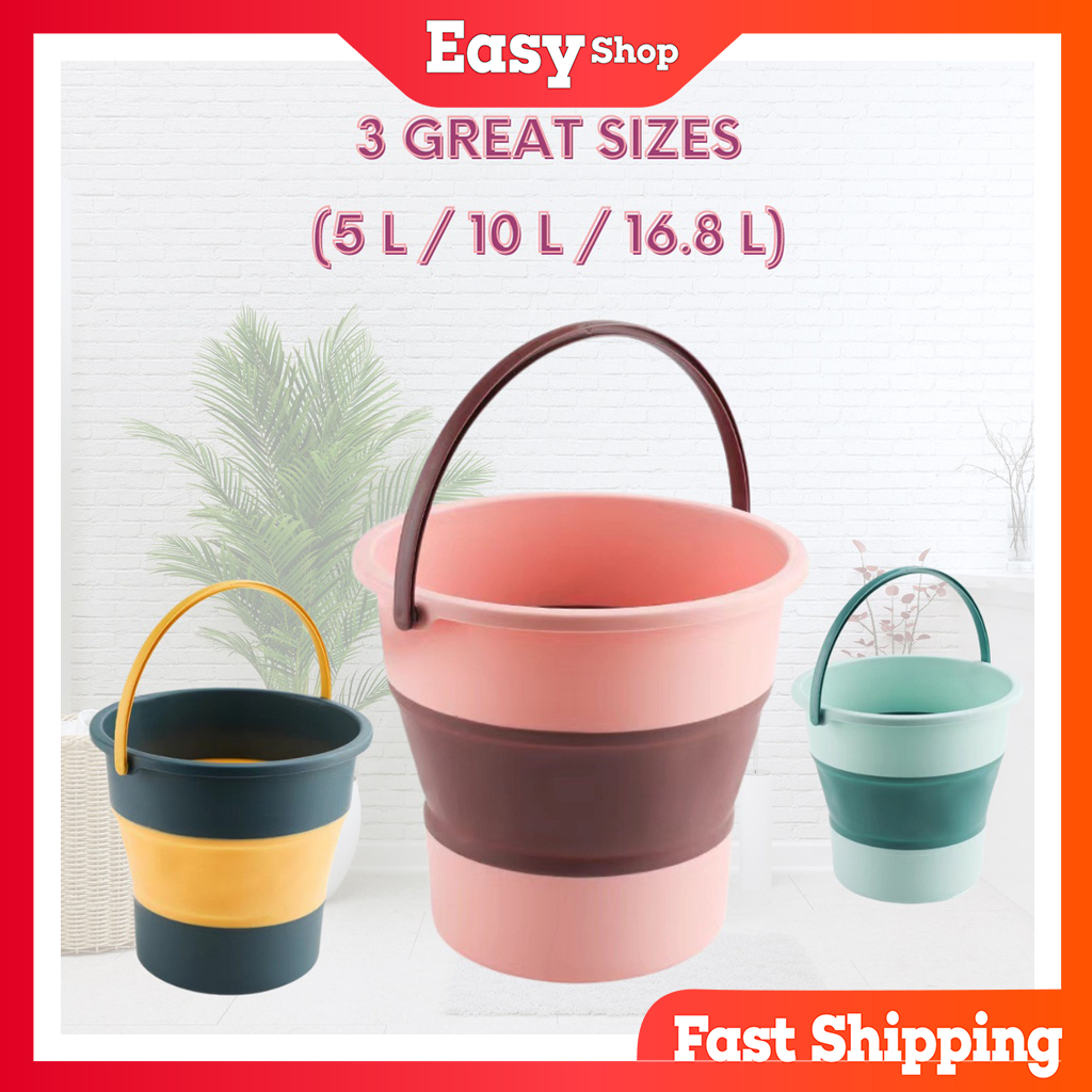 EASY Foldable Collapsible Bucket Pail Water Washing Cleaning Tong Baldi ...