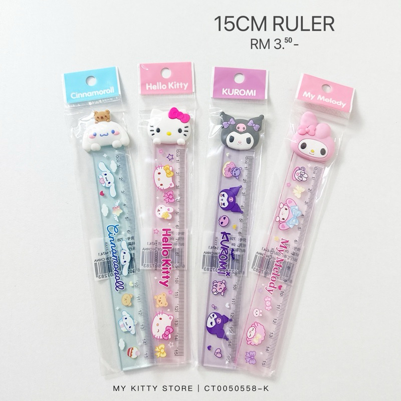 Hello Kitty My Melody 15cm Ruler Kuromi Cinnamoroll Transparent Plastic ...