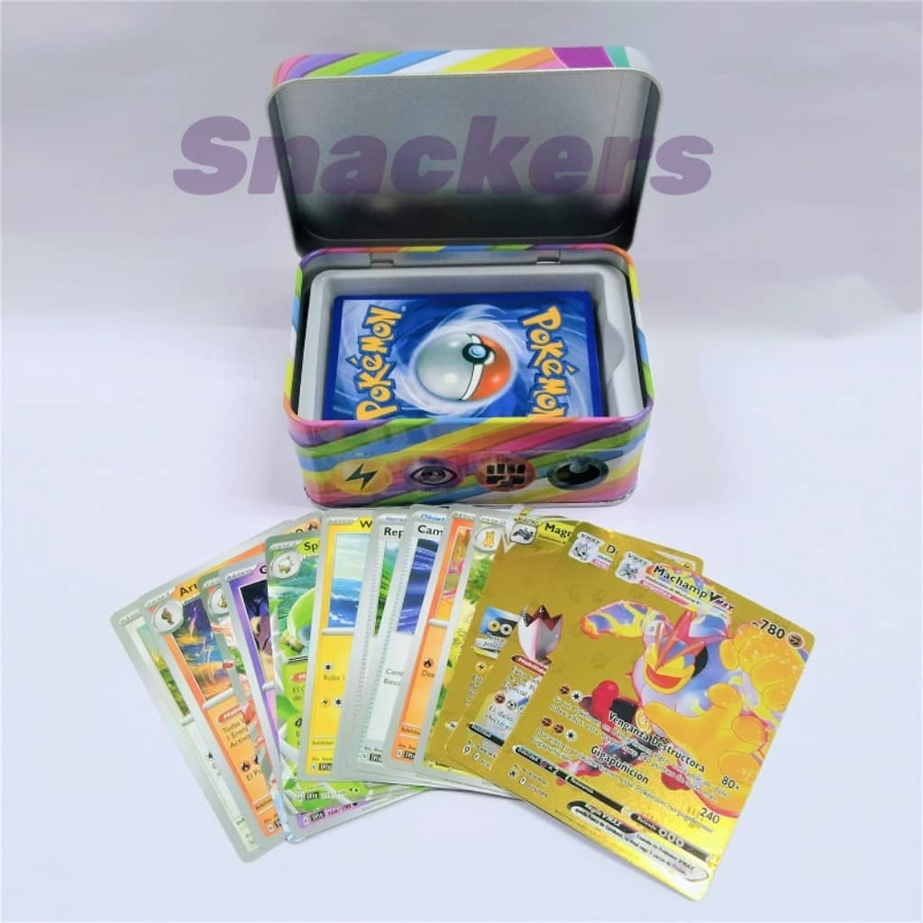 1 Box = 42Pcs Pokémon Trading Card Game Cartoon Characters In Metal Box ...
