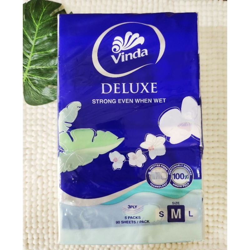 Vinda Deluxe Soft Pack Facial Tissue Medium 3 ply (5 x 90's) | Shopee ...