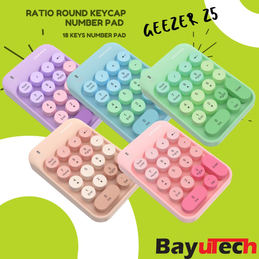 GEEZER Mixed color 2.4GHz Wireless Mini Compact Layout Round Keycaps ...